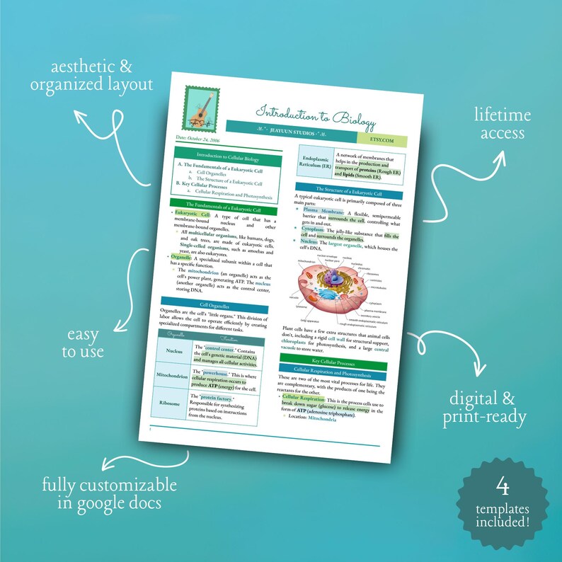 Study Notes & Reviewer Template for Students | Teal Fairy Butterfly ...