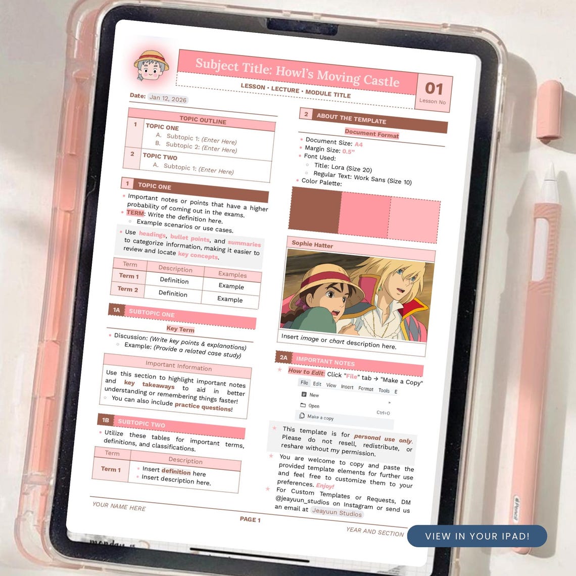 Ghibli Study Notes & Reviewer Template (howl's Moving Castle ...