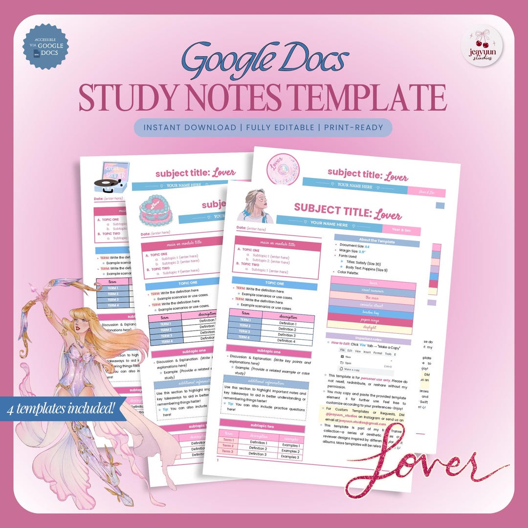 Printable Study Notes & Reviewer Template (pink) | Editable Google Docs ...