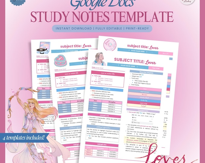 Printable Study Notes & Reviewer Template (pink) | Editable Google Docs ...