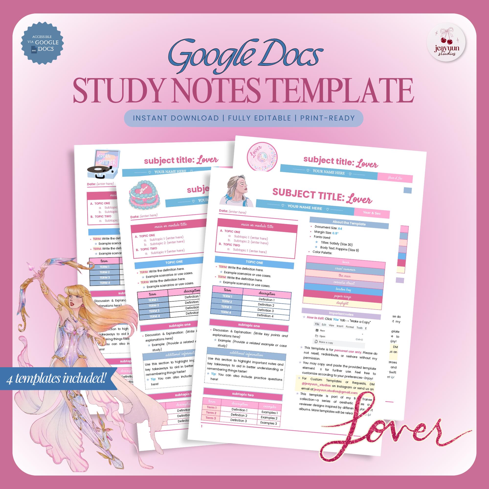 Printable Study Notes & Reviewer Template (pink) | Editable Google Docs ...