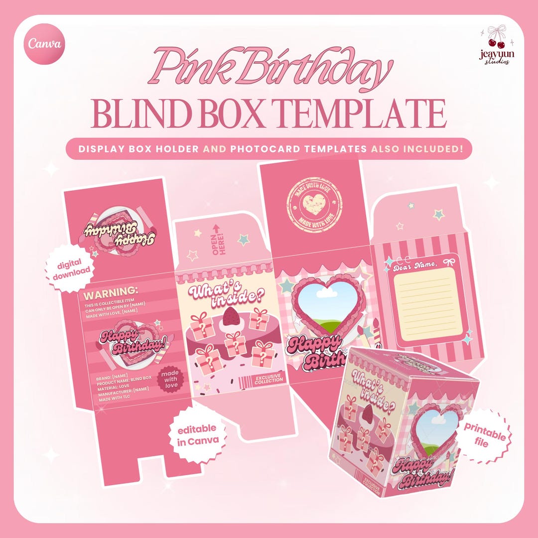 Pink Birthday Blind Box Template With Display Stand I DIY Gift Editable ...