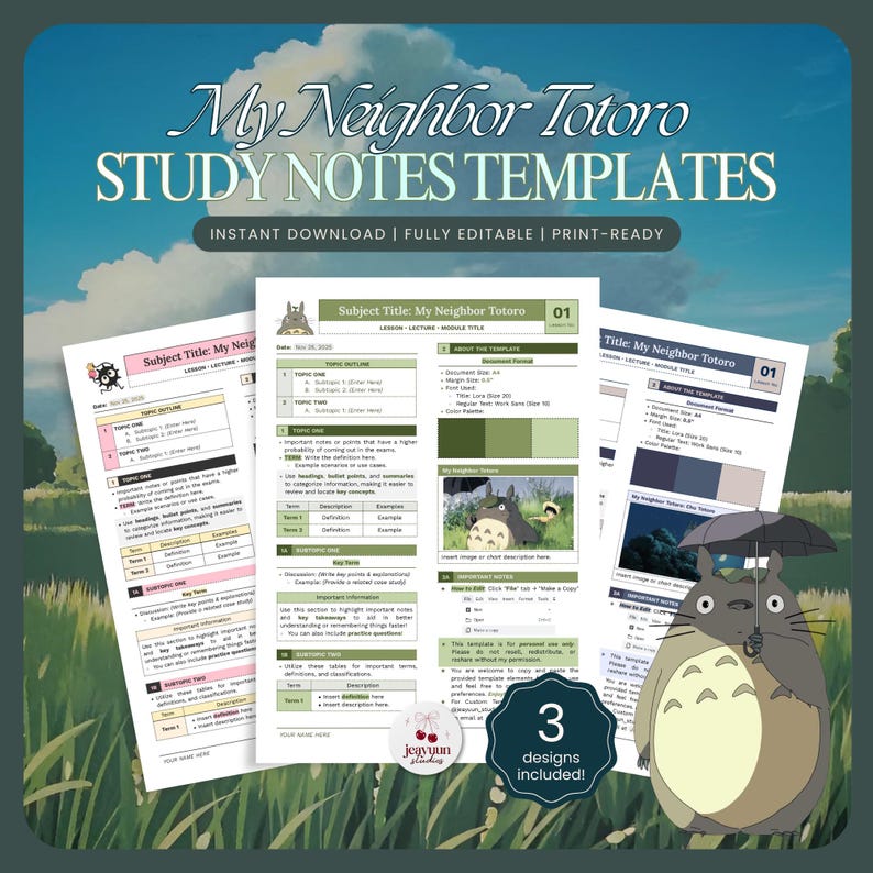 Totoro Study Notes Template | Editable Google Docs Reviewer for School ...