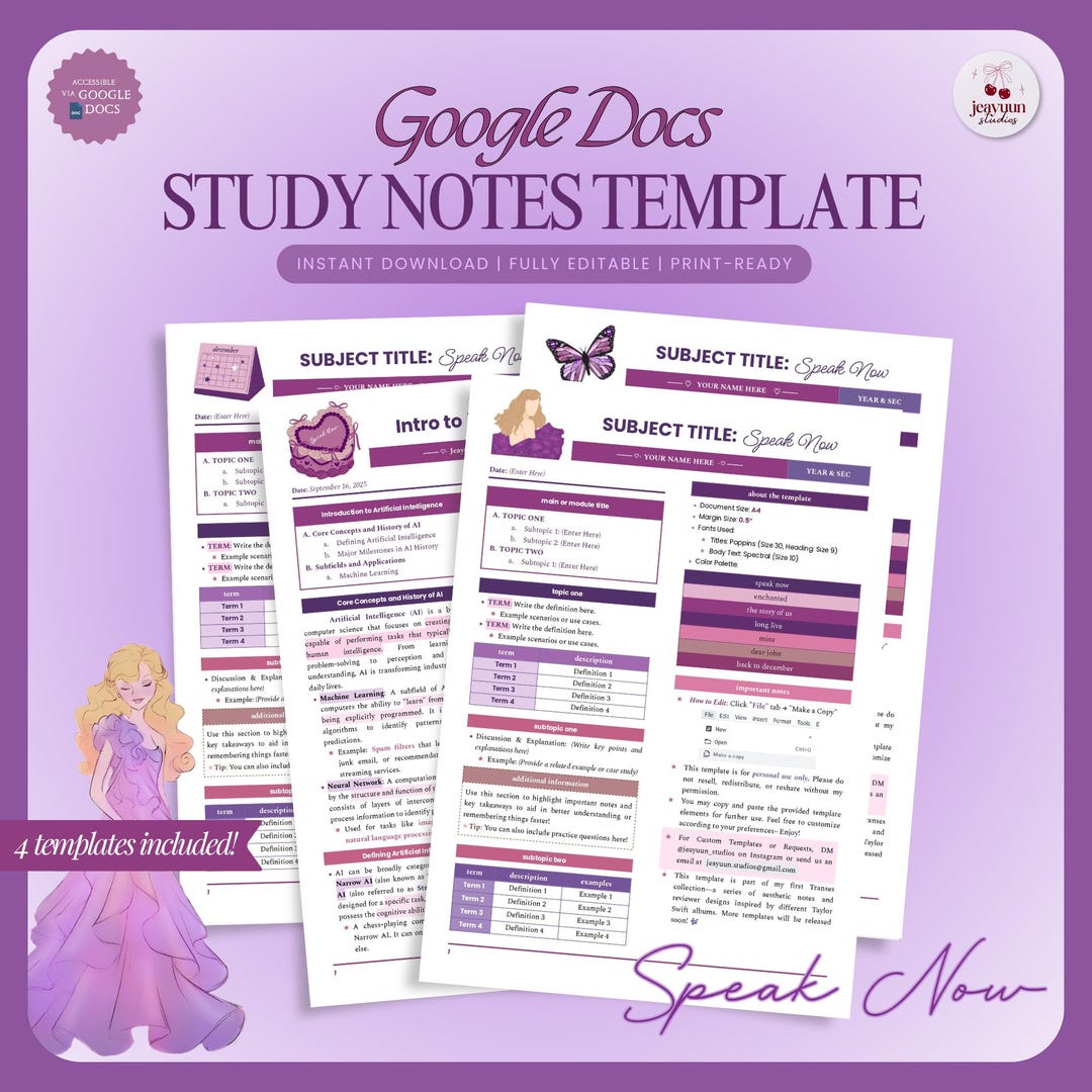 Study Notes & Reviewer Template for Students | Royal Purple Princess ...