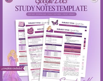 Printable Study Notes & Reviewer Template (purple) | Editable Google ...