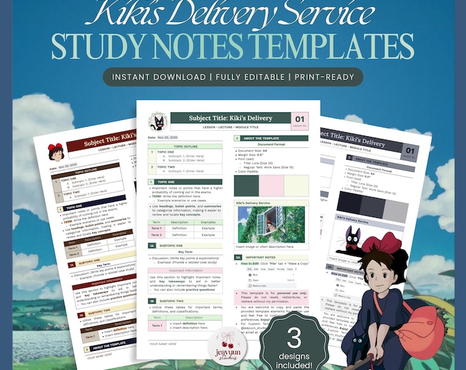 Ghibli Study Notes & Reviewer Template (kiki's Delivery Service ...
