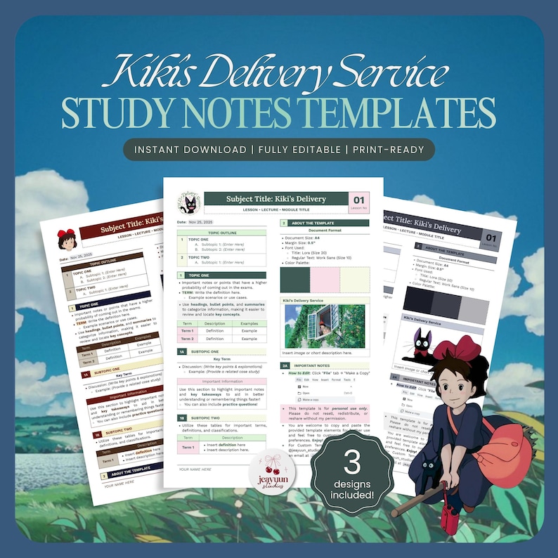 Ghibli Study Notes & Reviewer Template (kiki's Delivery Service ...