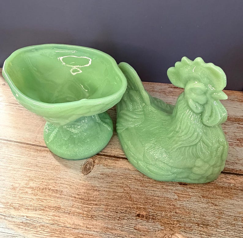 Jadeite Rooster Candy Dish - Etsy