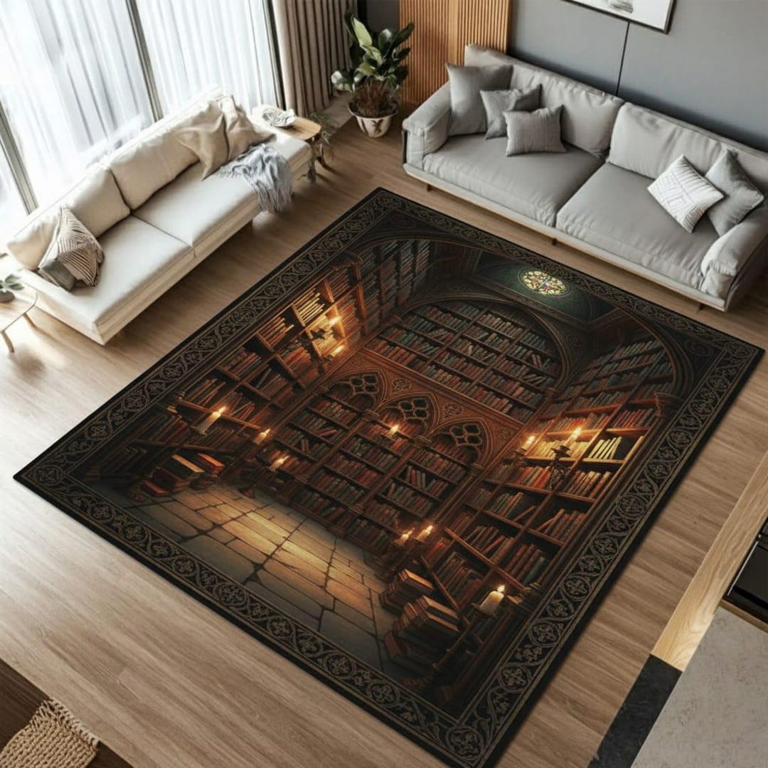 Dark Academia Rug – Gothic Library Bookshelf, Candlelight Decor - Etsy
