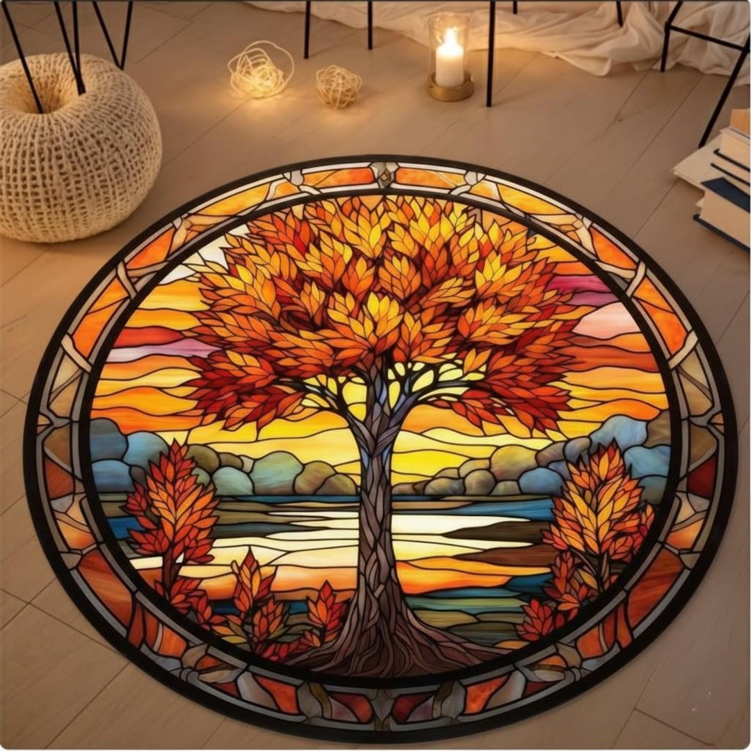 Stained Glass Tree of Life Round Rug – Boho Autumn Decor - Etsy