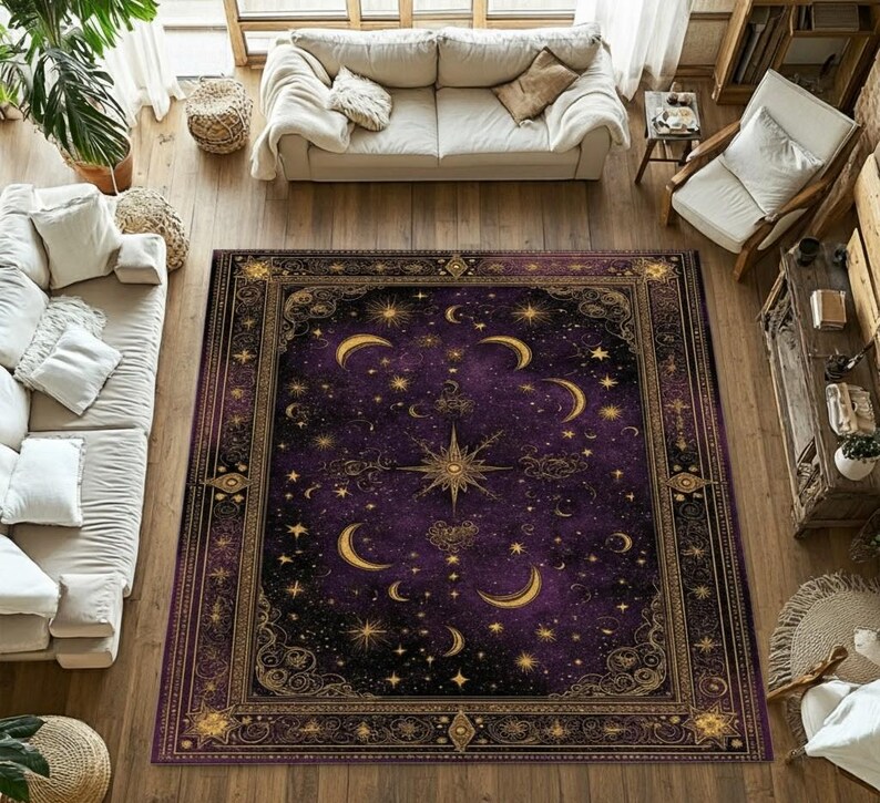 Purple Celestial Area Rug: Gothic Moon & Star Design - Etsy
