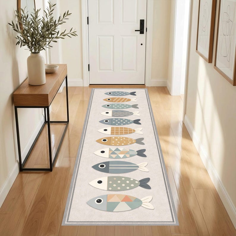 Neutral Fish Runner Rug, Coastal Kitchen Hallway Carpet - Etsy