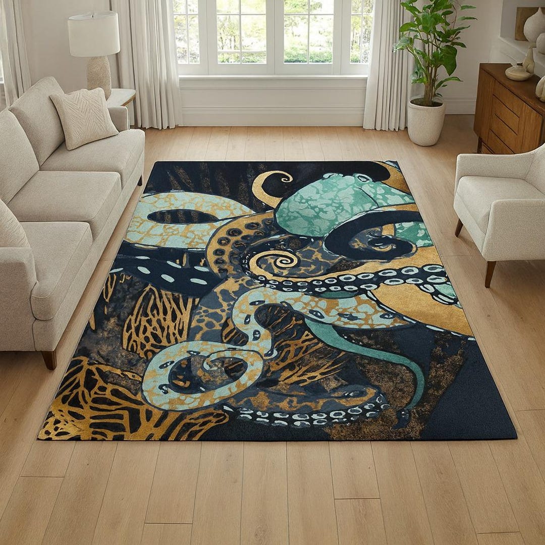 Octopus Area Rug: Nautical Tentacle Design, Coastal Decor - Etsy