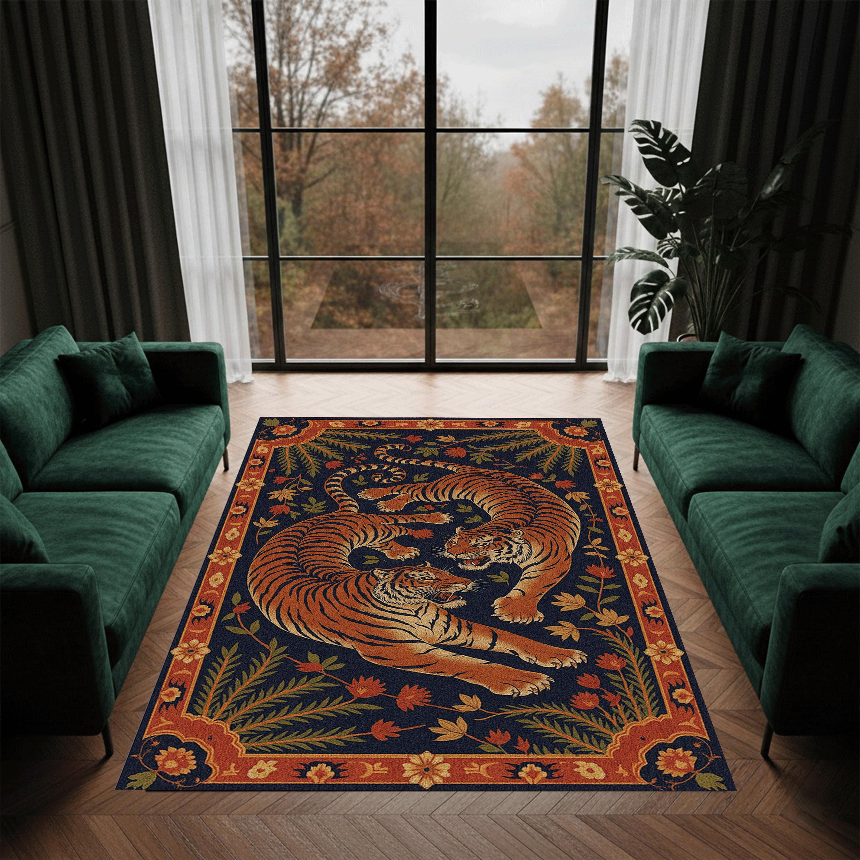 Vintage Tiger Area Rug: Oriental Jungle Style, Exotic Decor - Etsy