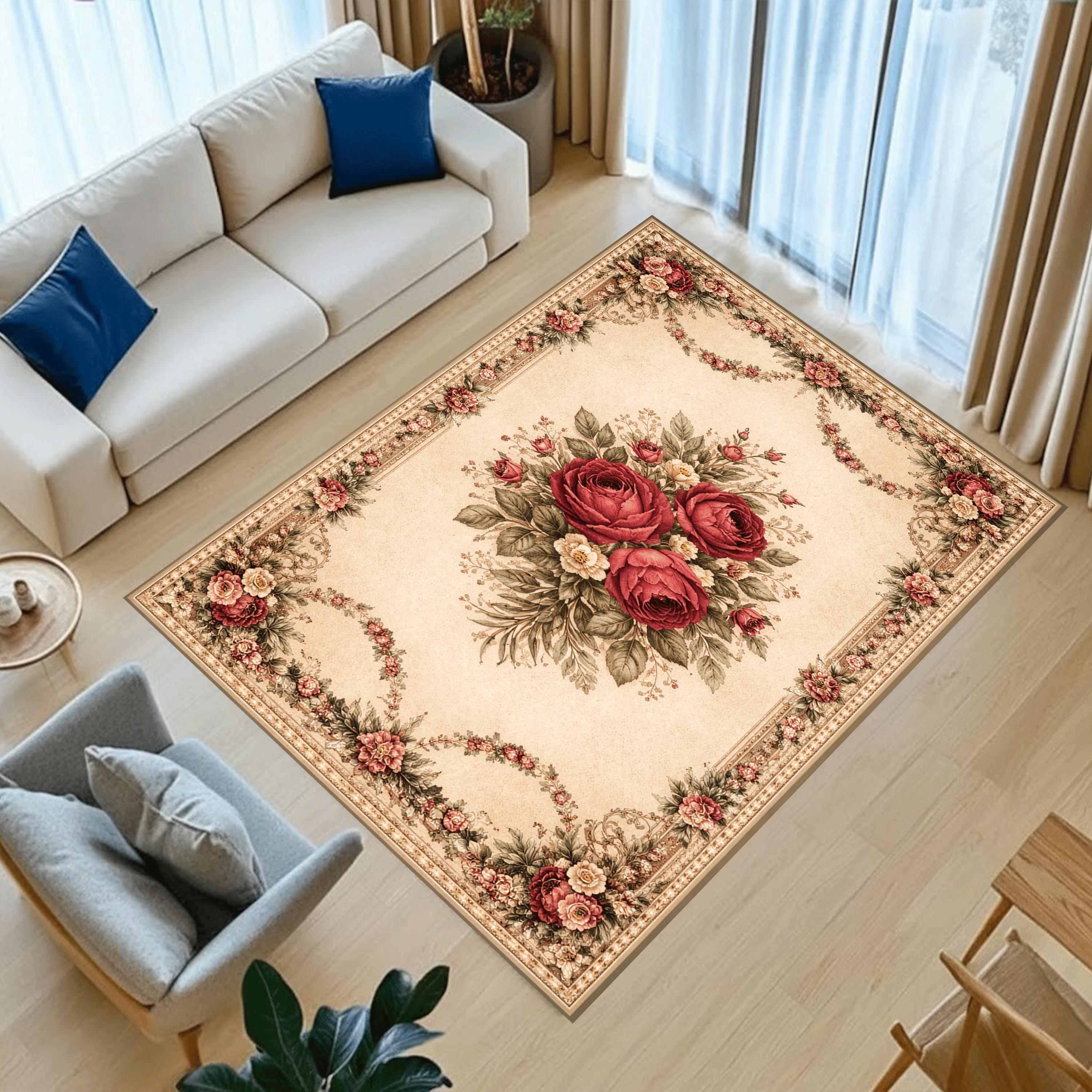 Vintage Rose Floral Area Rug Classic Elegant Design - Etsy