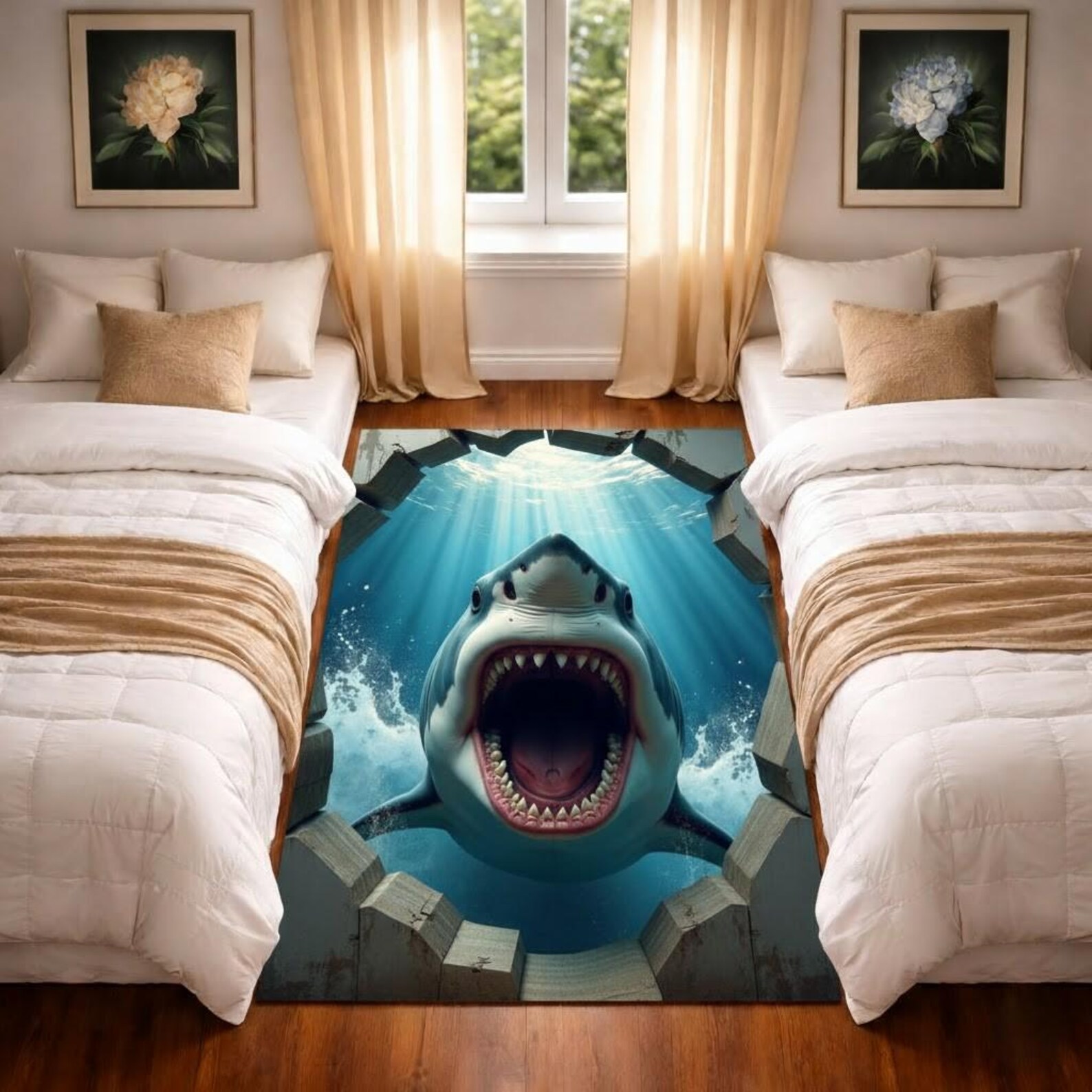 3D Shark Area Rug – Realistic Ocean Floor Design - Etsy