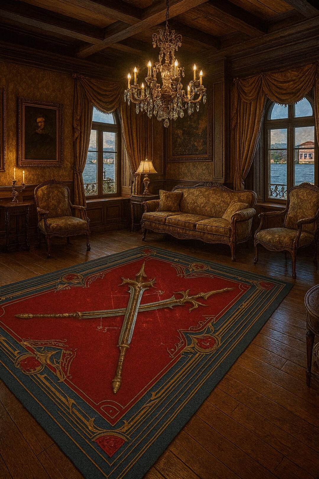 Gothic Medieval Sword Rug: Red & Gold Warrior Carpet - Etsy