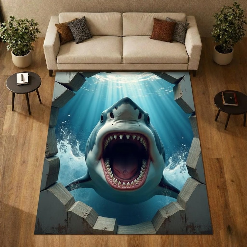 3D Shark Area Rug – Realistic Ocean Floor Design - Etsy