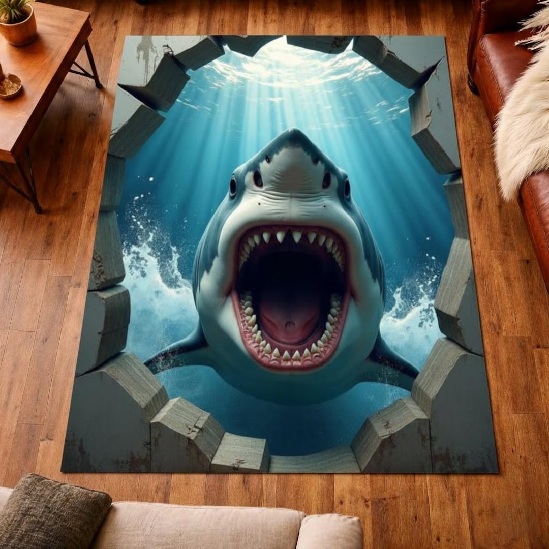 3D Shark Area Rug – Realistic Ocean Floor Design - Etsy