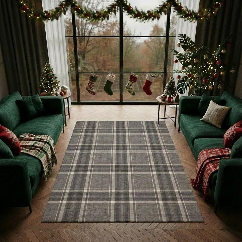 Gray Tartan Chess Pattern Area Rug, Modern Plaid Carpet - Etsy