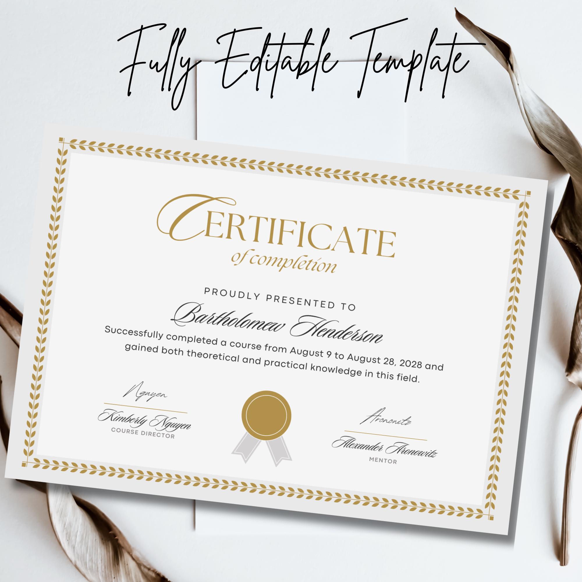 Vintage Completion Certificate Template Canva | Editable Certificate of ...