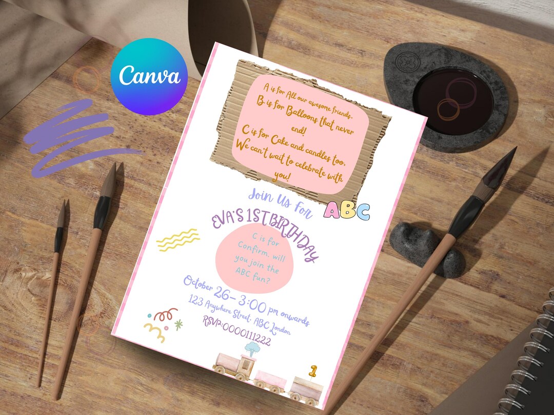 ABC Birthday Invitation: Early Learning Canva Template (printable ...