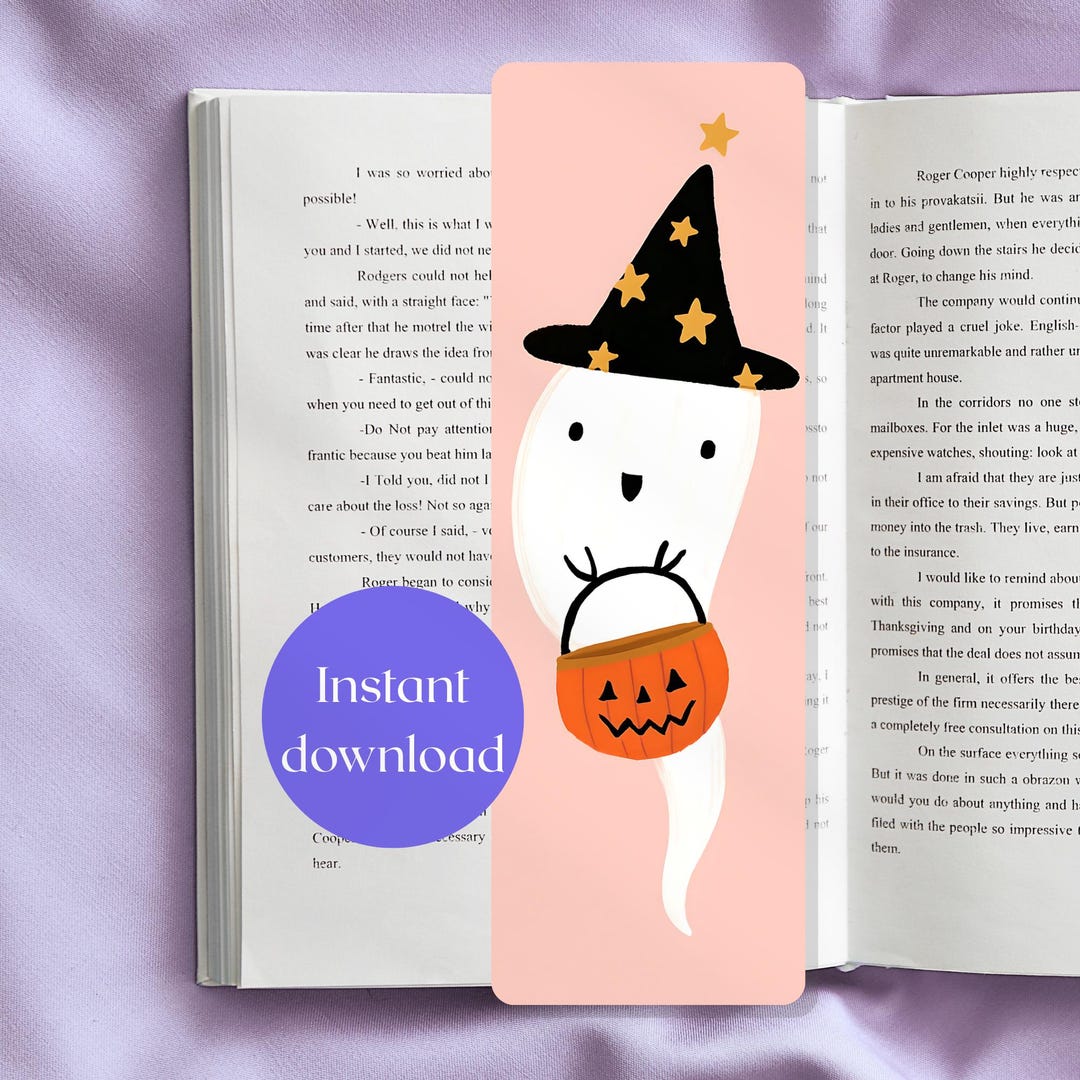 Printable Cute Ghost Bookmark Pink Halloween Witch Bookmark With ...