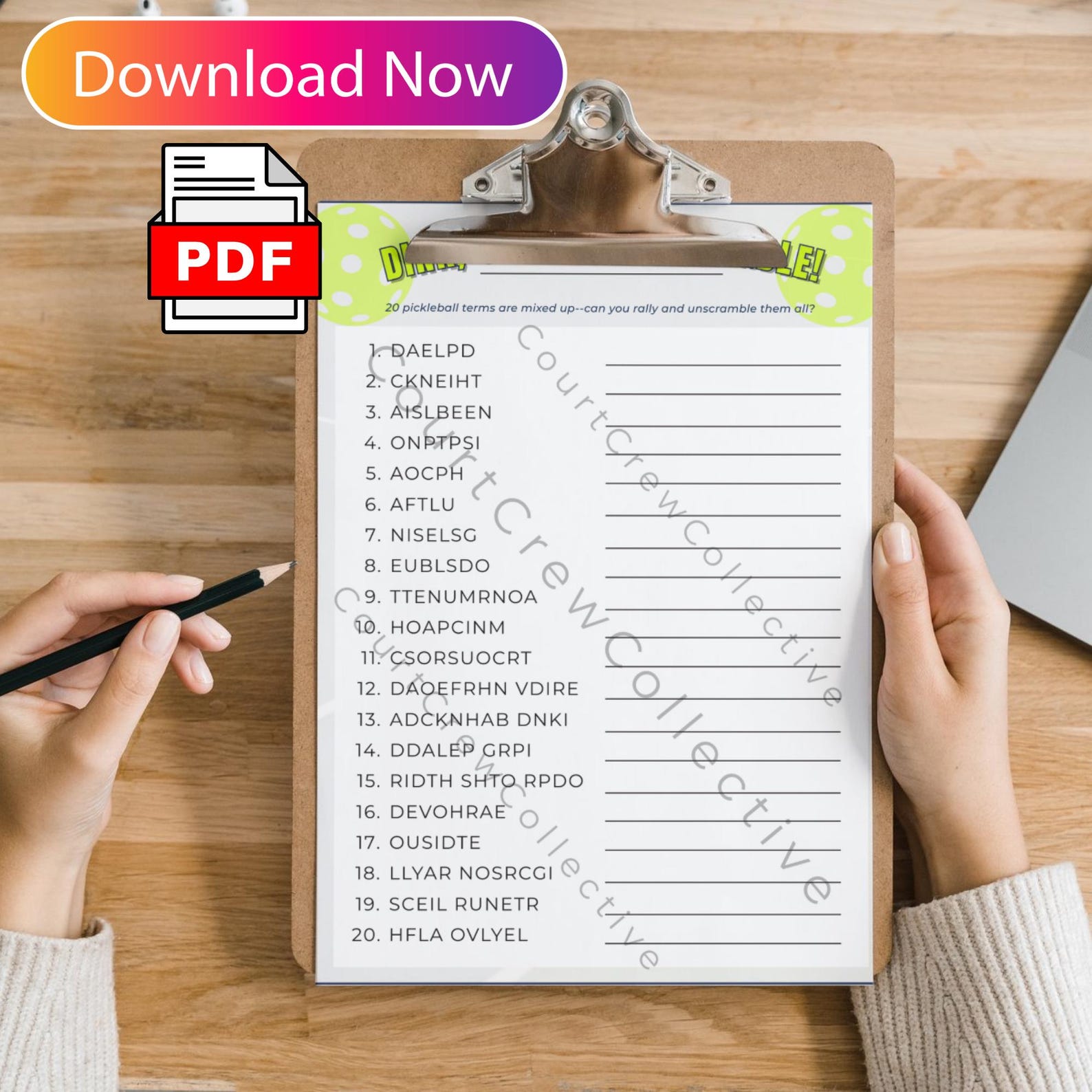 Pickleball Word Scramble Game: Printable Party Activity (PDF Download ...