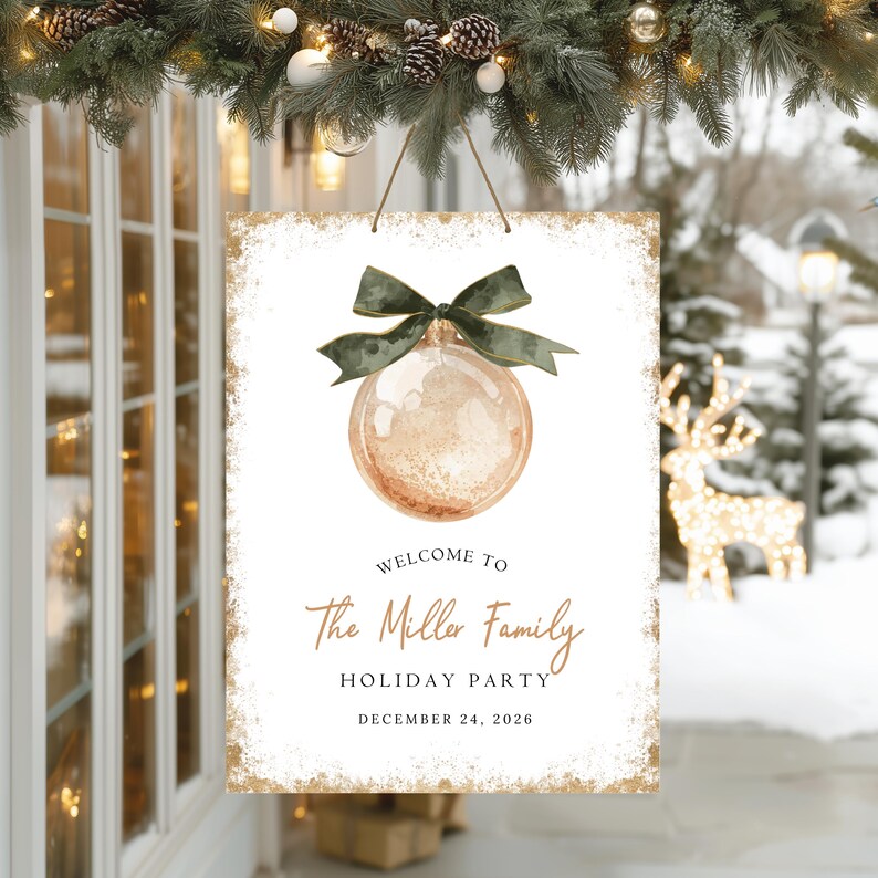 Holiday Party Welcome Sign, Editable Christmas Poster, Xmas Gathering ...