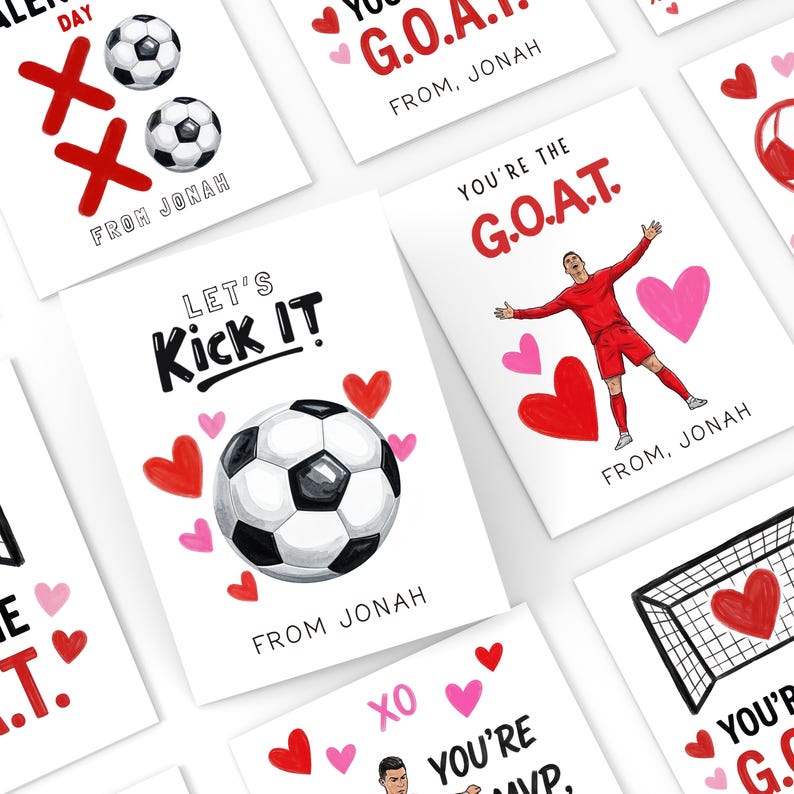 Soccer Valentine Cards Printable Set | Hand-drawn Classroom Valentines ...