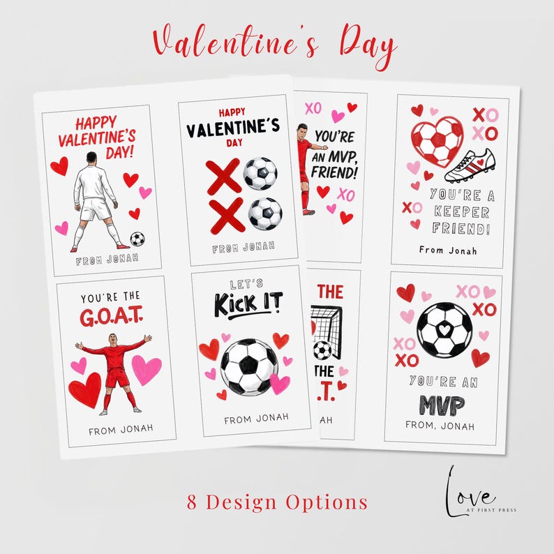 Soccer Valentine Cards Printable Set | Hand-drawn Classroom Valentines ...