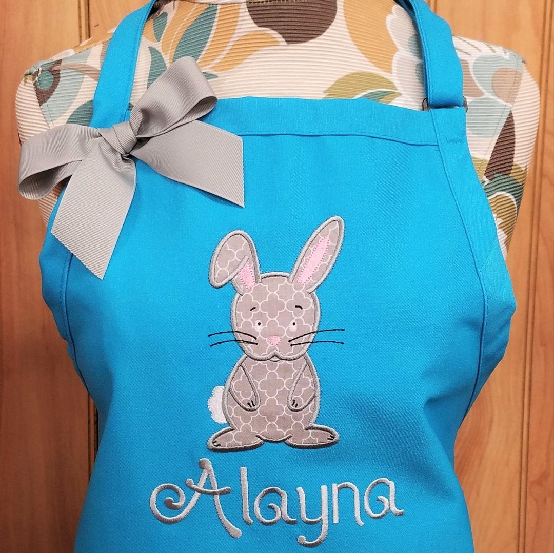 Personalized Bunny Apron: Embroidered Twill Kitchen Apron - Etsy