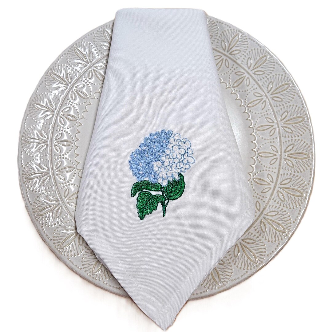 Charming Floral Embroidery Napkins - Blue Hydrangea Linens - Etsy