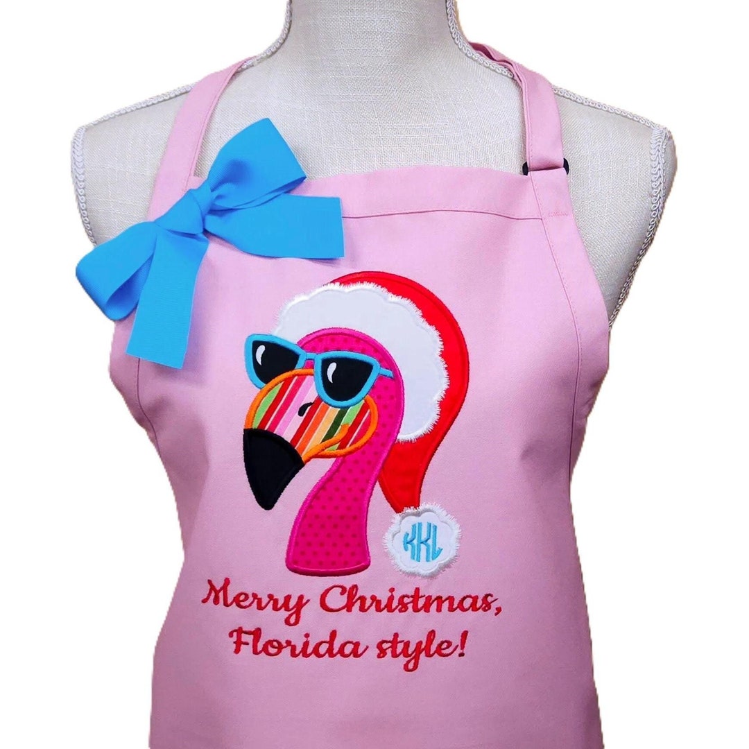 Flamingo Santa Hat Embroidered Apron, Personalized Christmas Gift - Etsy