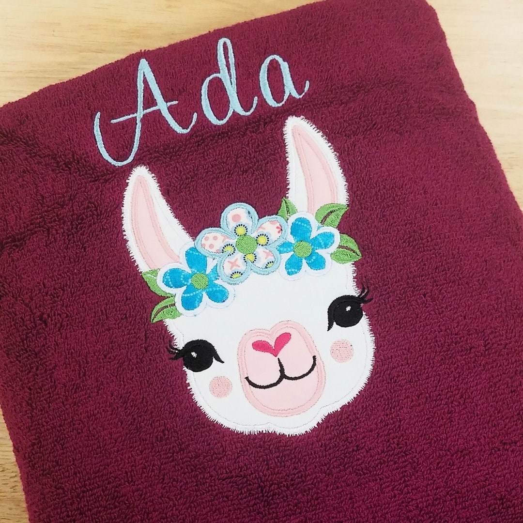 Personalized Llama Bath Towel: Embroidered Applique, Kid's Pool Towel ...