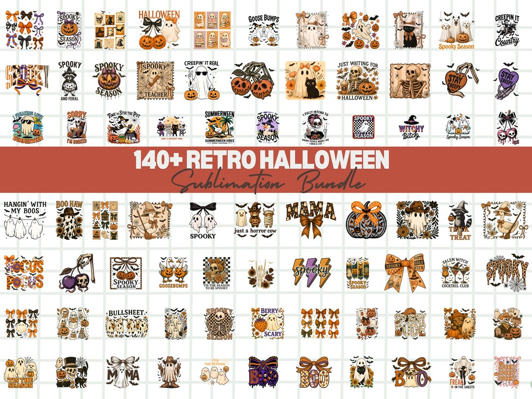 Retro Halloween PNG Clipart Bundle: Spooky Ghost, Witch, Pumpkin ...