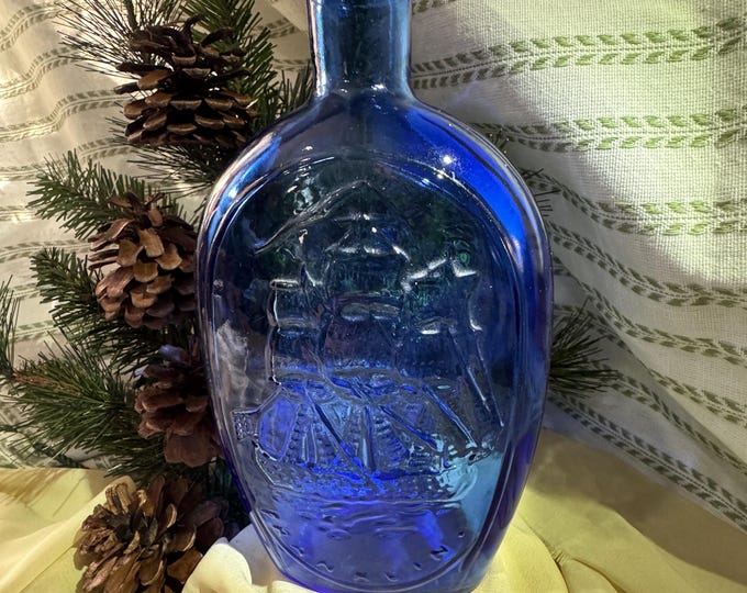 Vintage Cobalt Blue Embossed Franklin TWD Clipper Ship Eagle Bottle ...