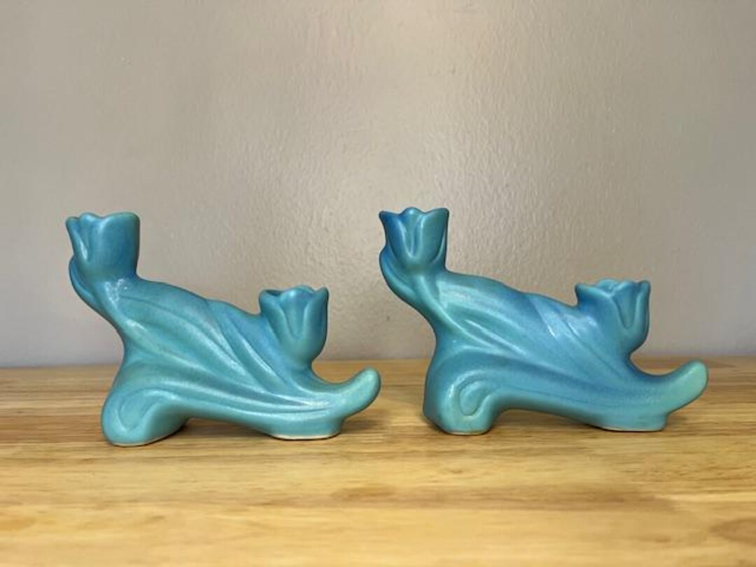 Vintage Pair of Van Briggle Pottery Double Tulip Candlestick Holders in ...