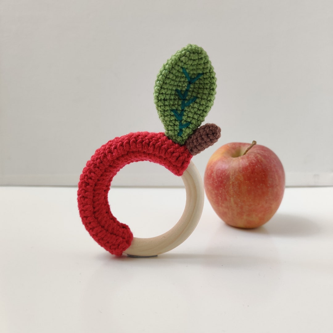 Crochet Pattern: Apple Baby Teether, Handmade Eco-friendly Wooden ...