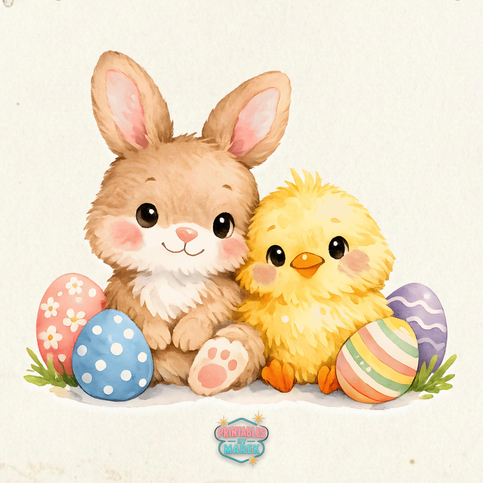 Cute Easter Bunny and Chick PNG Clipart, Bunny Chick Easter ...
