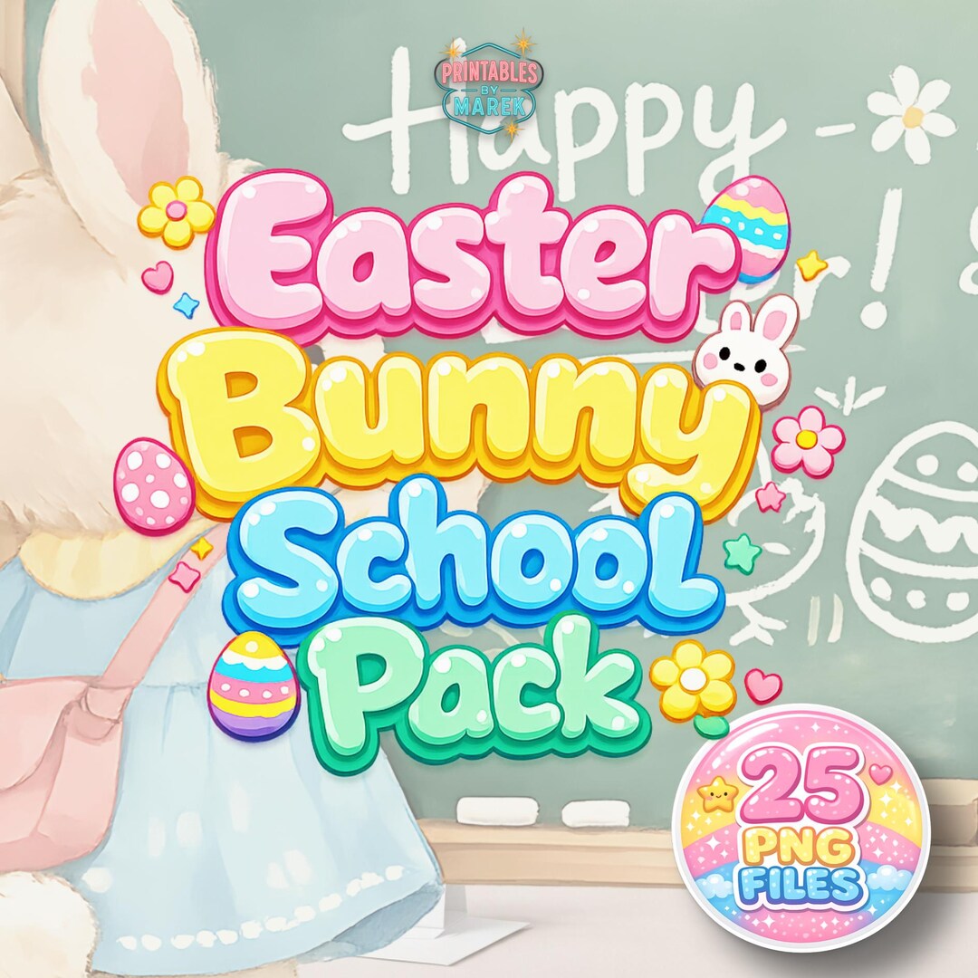 Easter Bunny School Clipart Bundle – 25 PNG, Classroom Bunny, Teacher ...