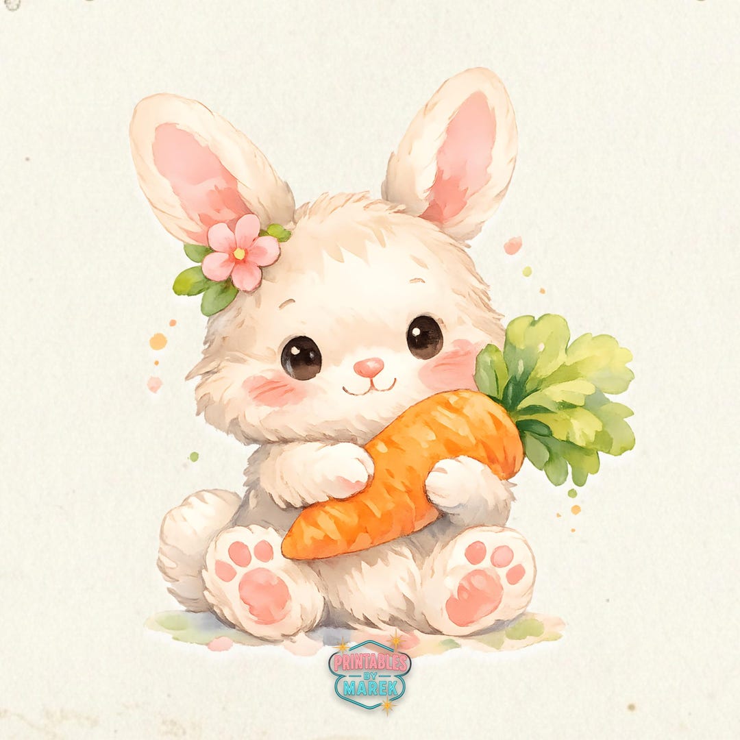 Easter Bunny Clipart PNG, Cute Bunny With Carrot Illustration, Spring ...