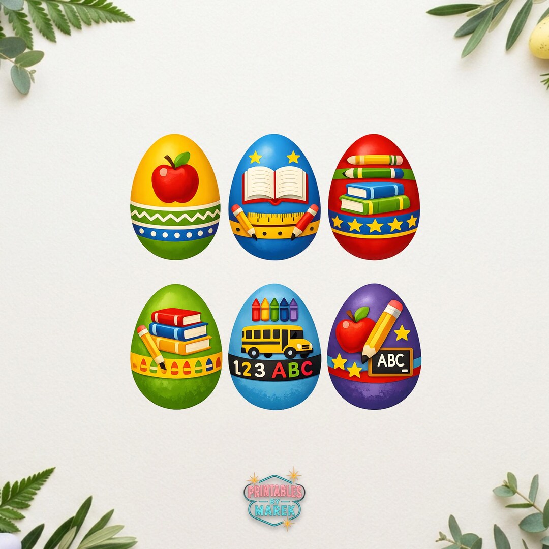 Educational Easter Eggs Clipart Set, School Theme Easter Egg PNG ...