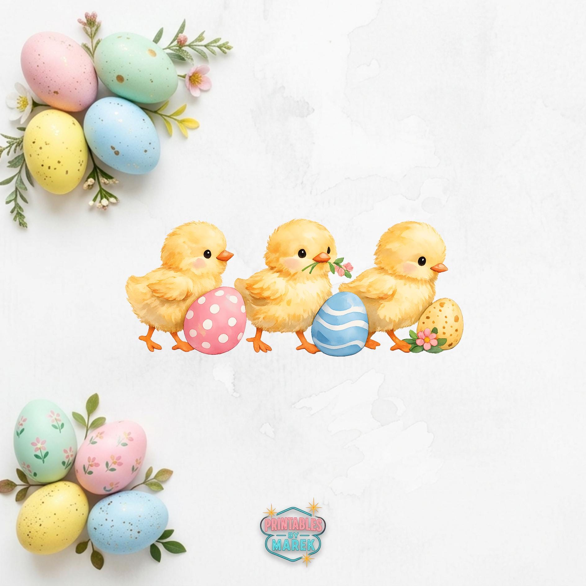Easter Chick PNG Set, Watercolor Baby Chicks With Eggs Clipart, Cute ...