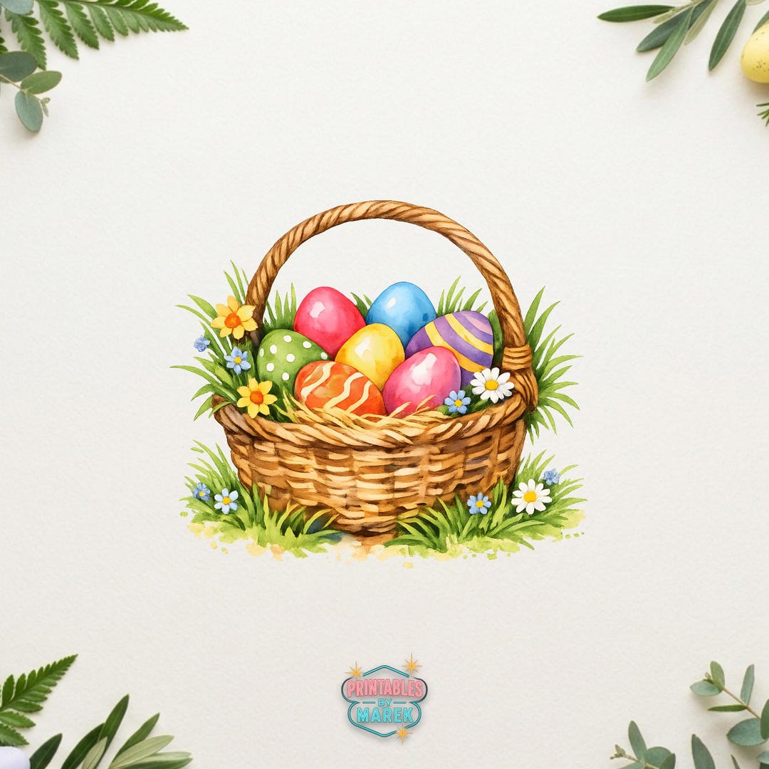 Watercolor Easter Basket PNG, Easter Eggs Basket Clipart, Spring Floral ...