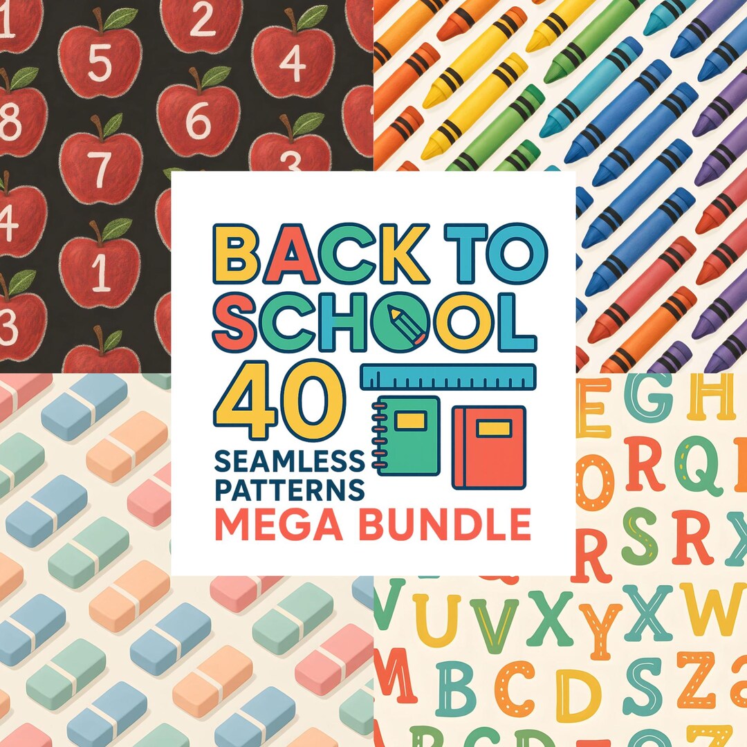 Back to School Seamless Patterns: 40 JPG Digital Papers for Crafts ...