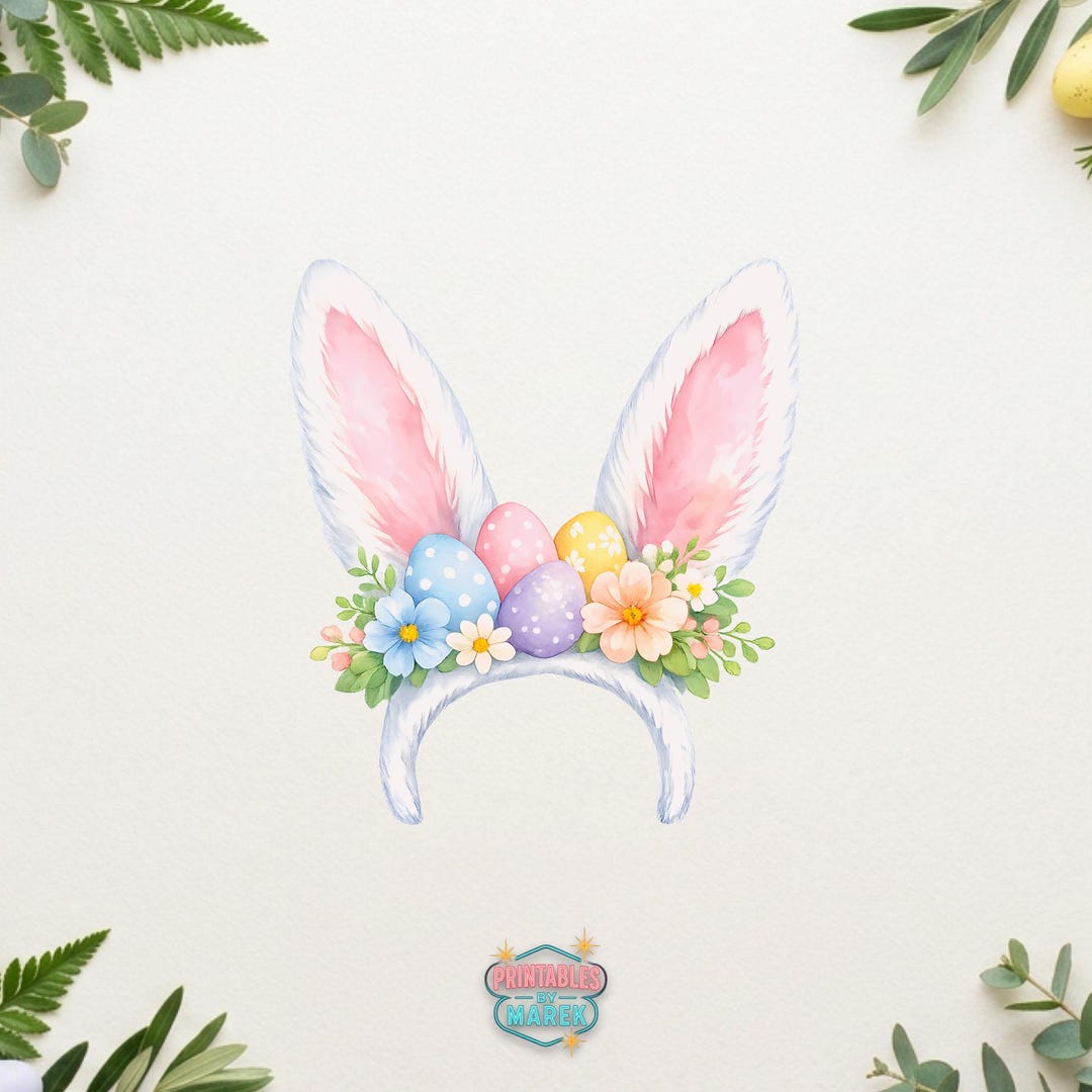 Easter Bunny Ears PNG, Floral Bunny Headband Clipart, Cute Easter Eggs ...