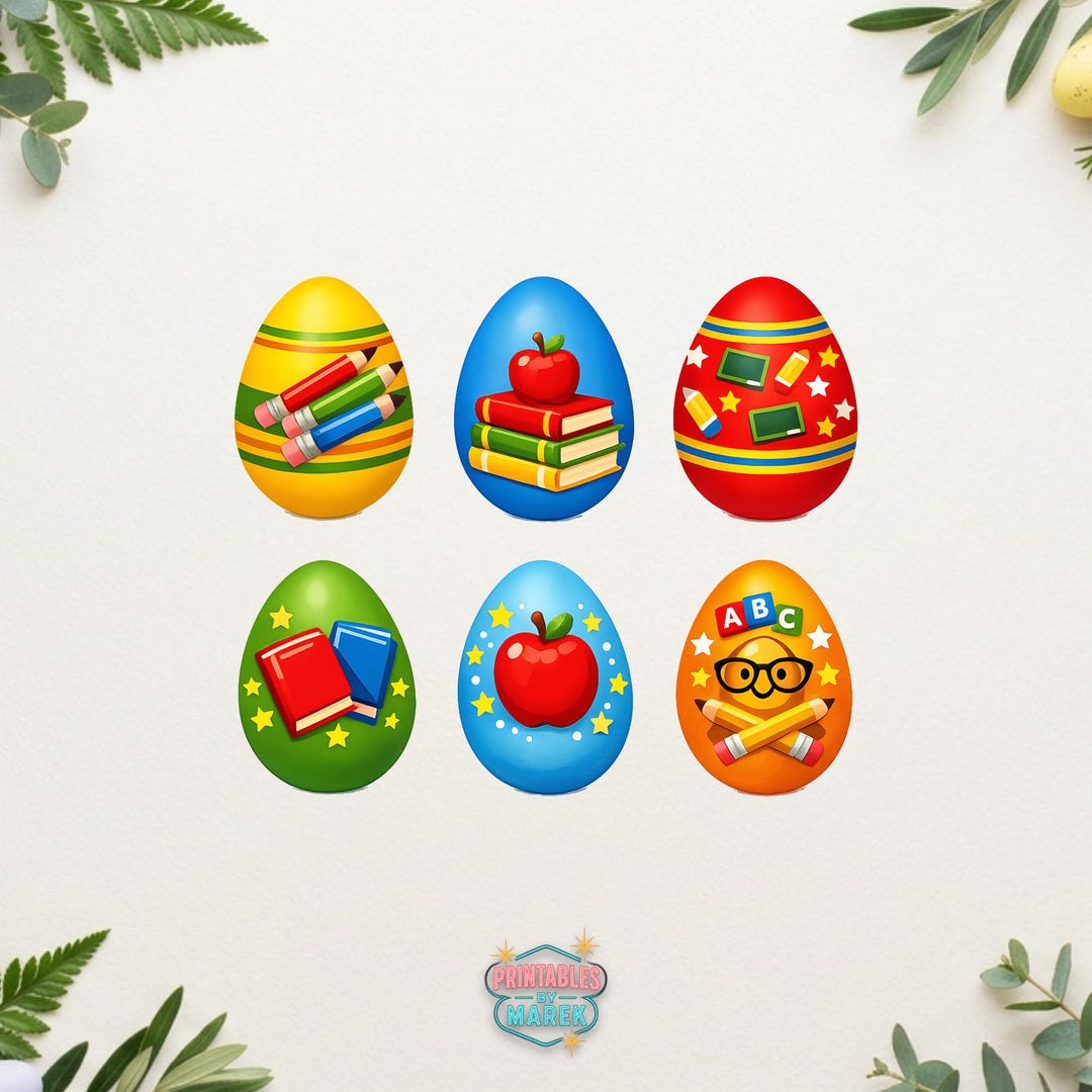 School Easter Eggs PNG Set, Educational Easter Egg Clipart, Back to ...