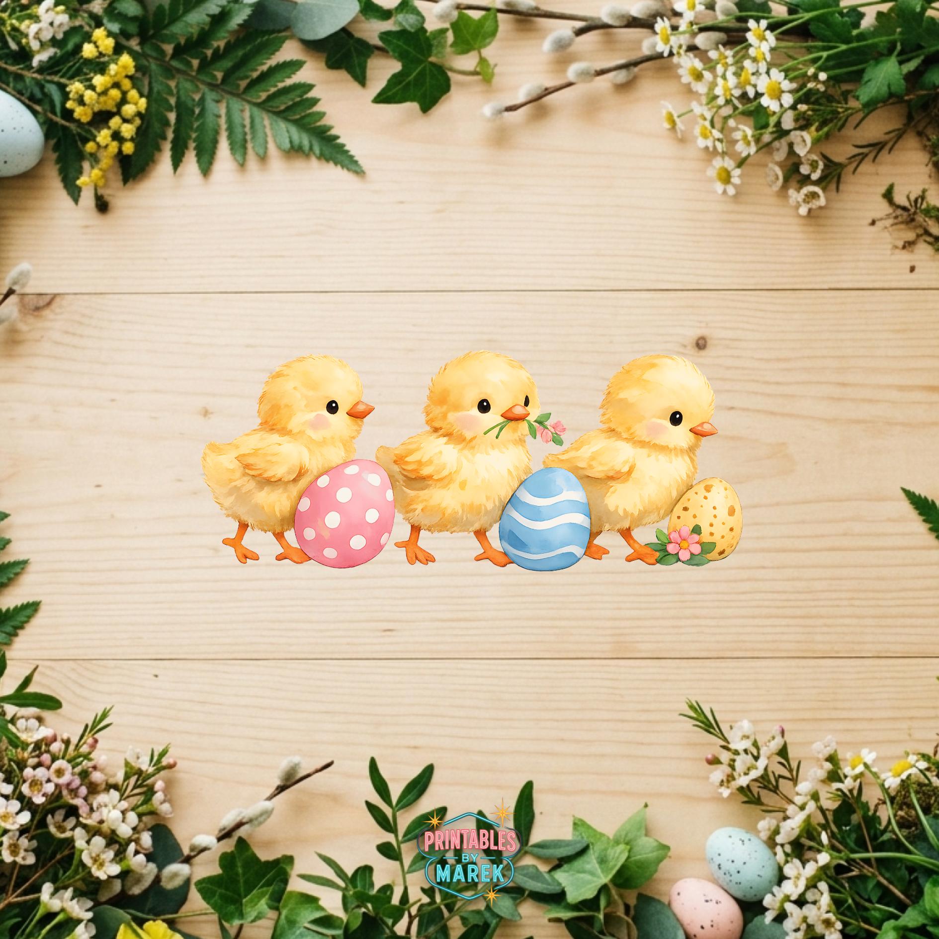 Easter Chick PNG Set, Watercolor Baby Chicks With Eggs Clipart, Cute ...