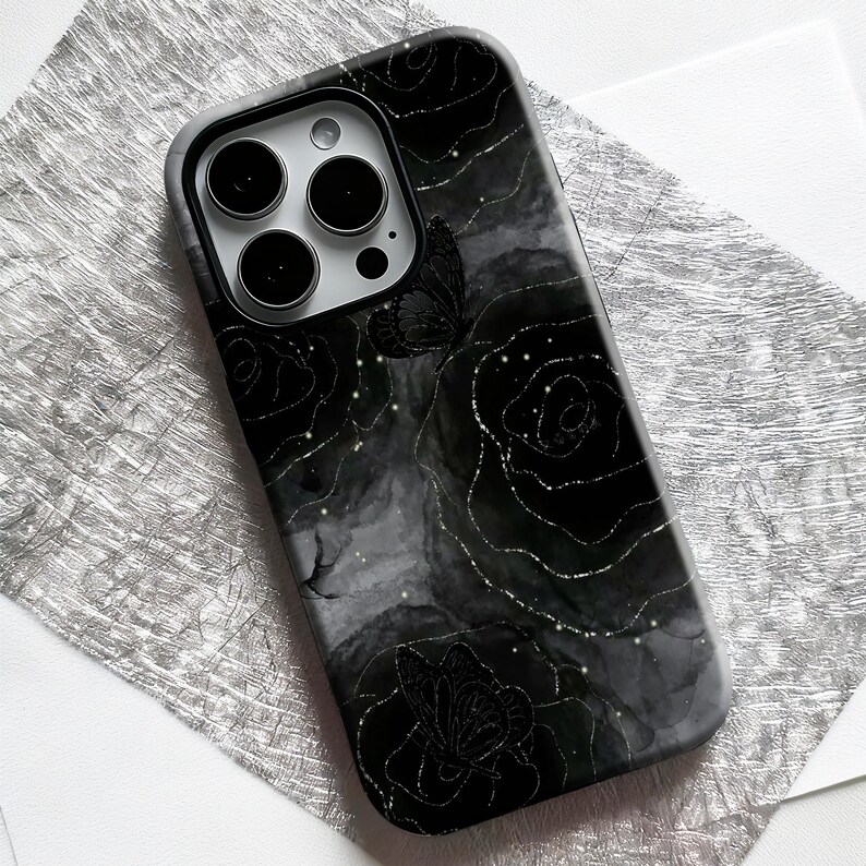Black Rose and Butterfly Phone Case,dark Romantic Ink Painting Lines ...